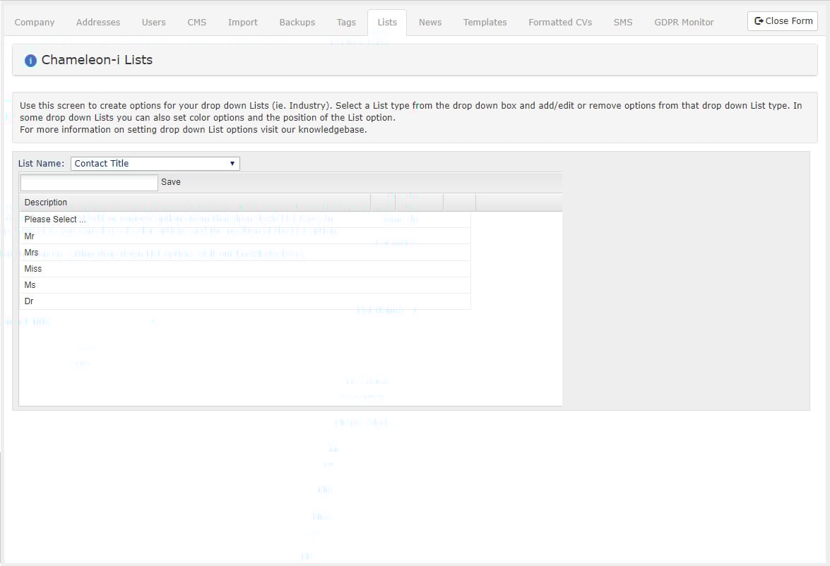 Lists - Contact Titles